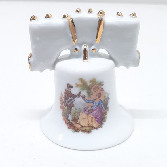 Accents | Vintage Limoges France Small Porcelain Bell Couple Courtyard ...